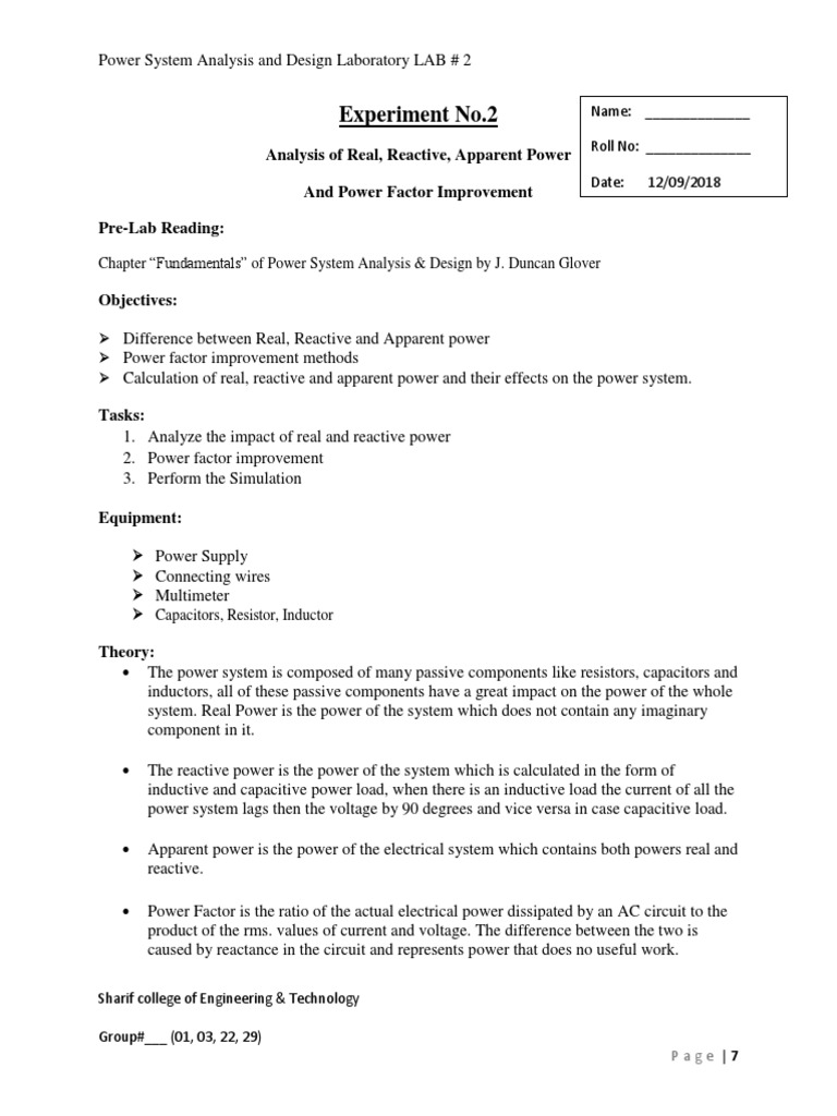 Experiment No.2: Analysis of Real, Reactive, Apparent Power and Power ...