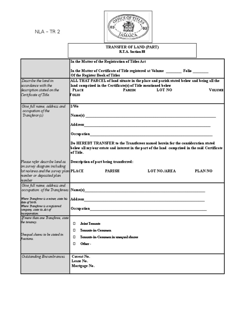 Transfer of Land (Part): Jamaica Properties Ltd Transfers Land to New ...