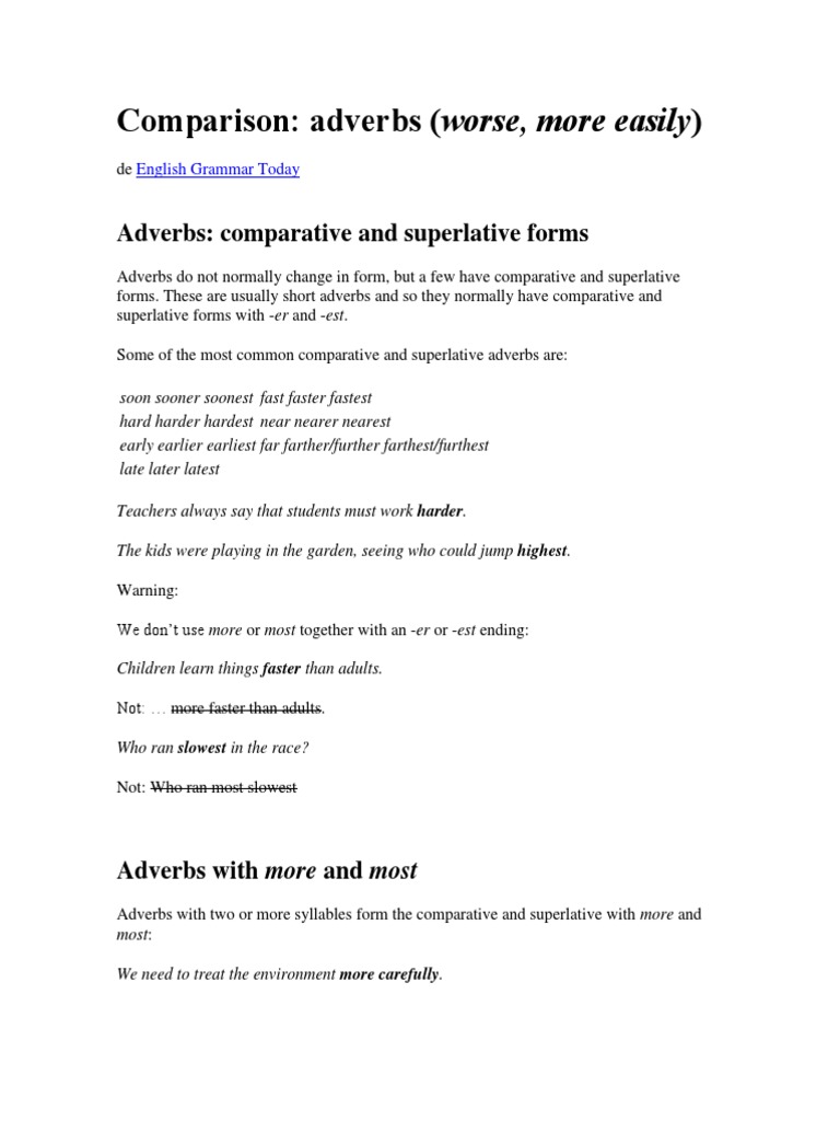Comparison of Adverbs: Forms, Degrees, and Usage | PDF | Adjective ...