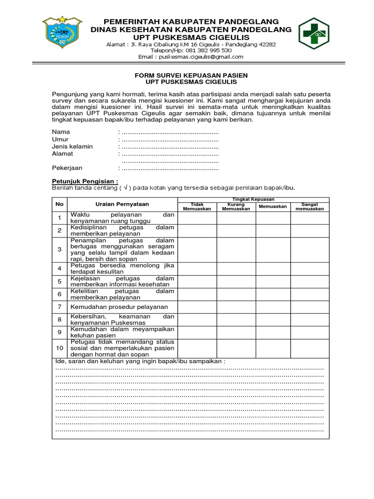 7.1.1.d. Form Survei Pasien | PDF