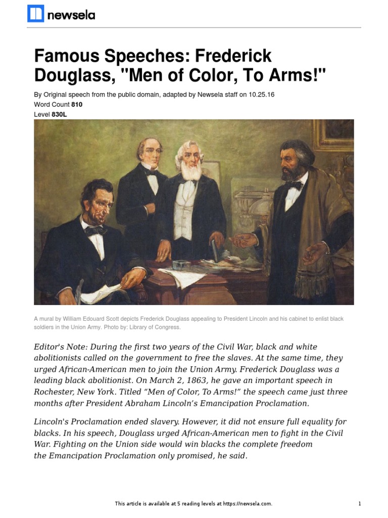 Famous Speeches - Frederick Douglass 22men of Color To Arms 22 830l ...