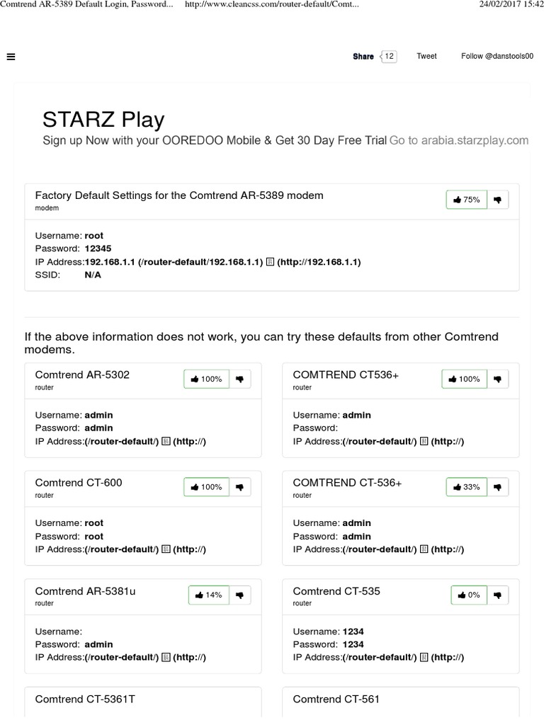 Default Login, Password and IP | PDF | Password | Router (Computing)