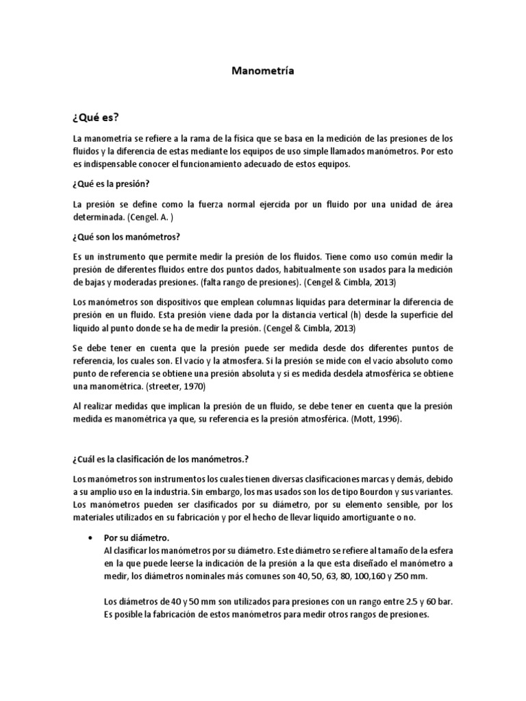 Manometría | PDF | Medida de presión | Presión