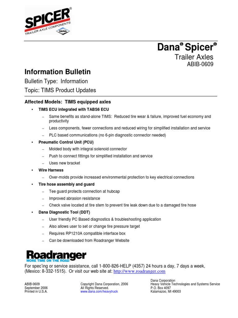 Dana Spicer: Information Bulletin | PDF | Electrical Connector | Tire