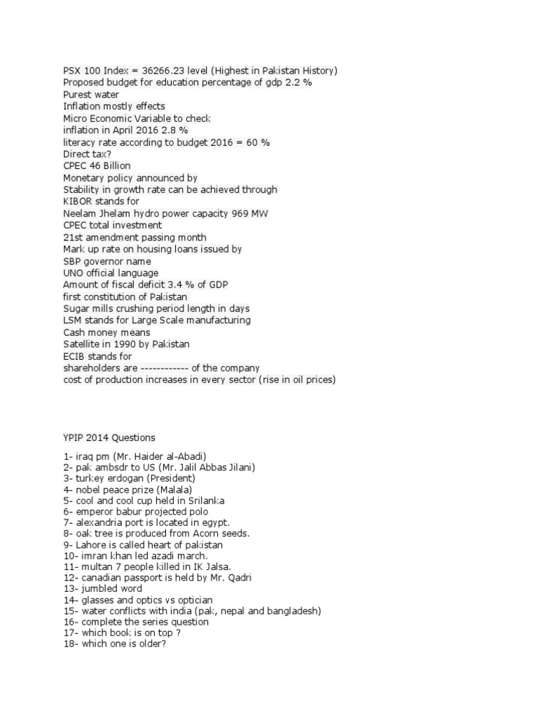 Previous Mcqs of OG1 and OG2 PDF | PDF | Pakistan | Inflation
