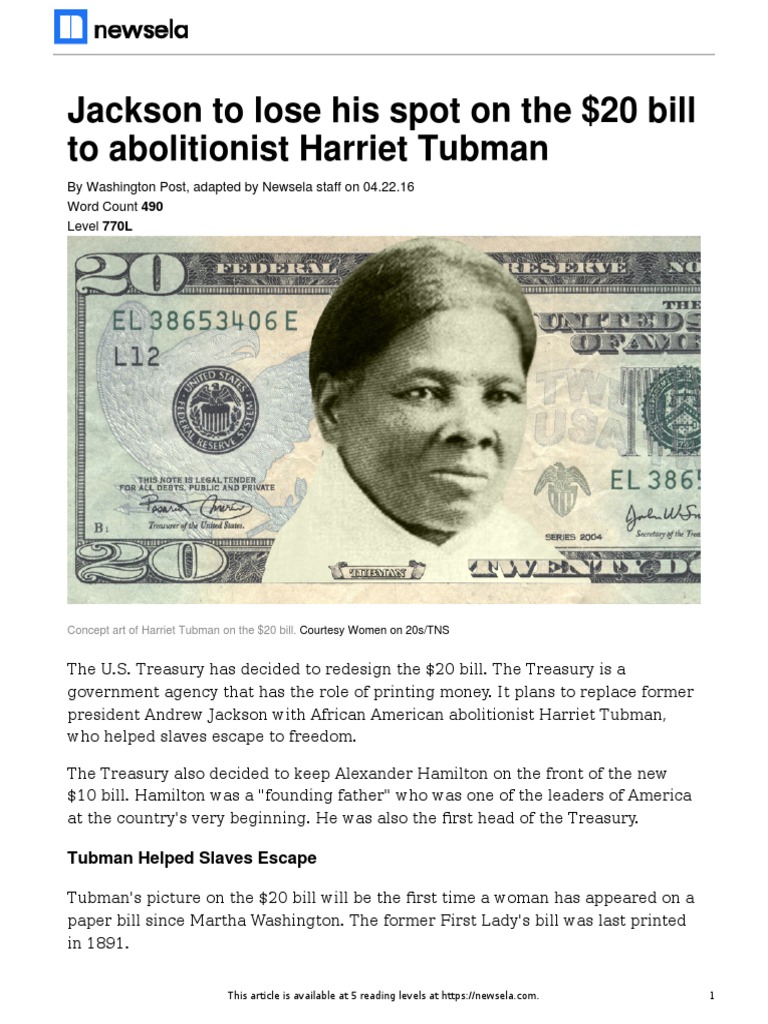 Jackson To Lose His Spot On The 20 Bill To Abolitionist Harriet Tubman ...