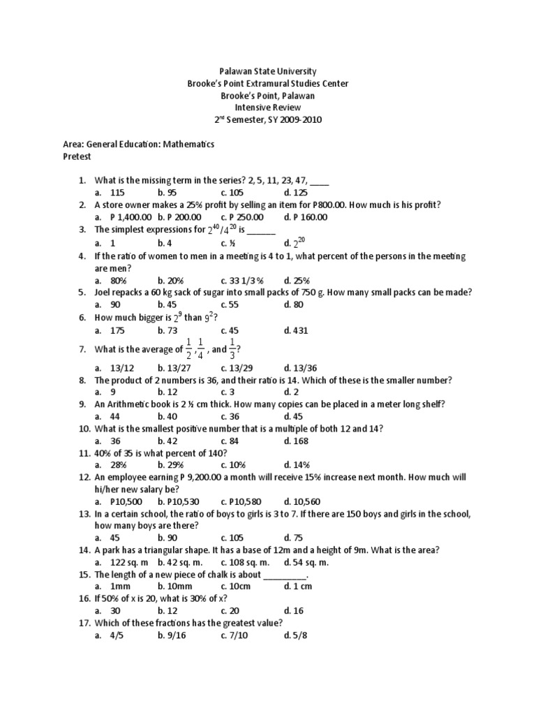 General Education (Mathematics) LET Reviewer | PDF | Elementary ...