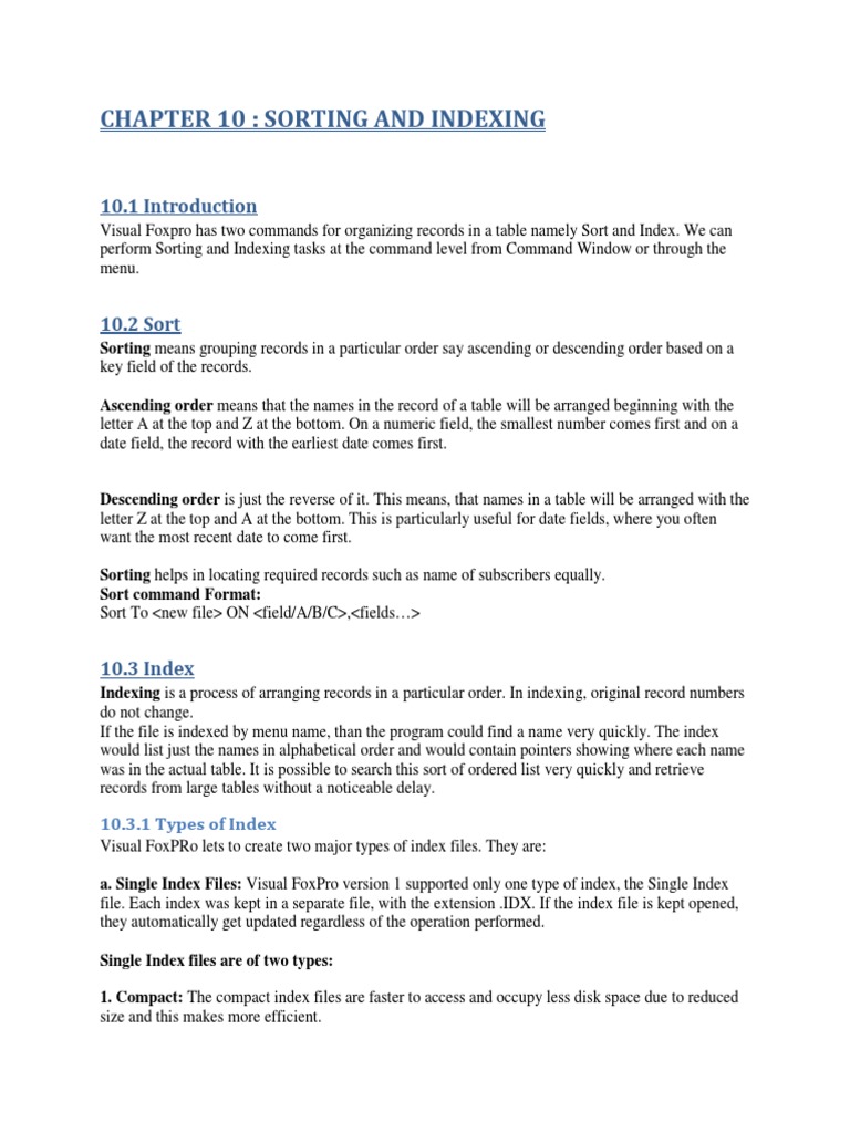 Chapter 10: Sorting and Indexing: 10.3.1 Types of Index | Download Free PDF | Database Index ...