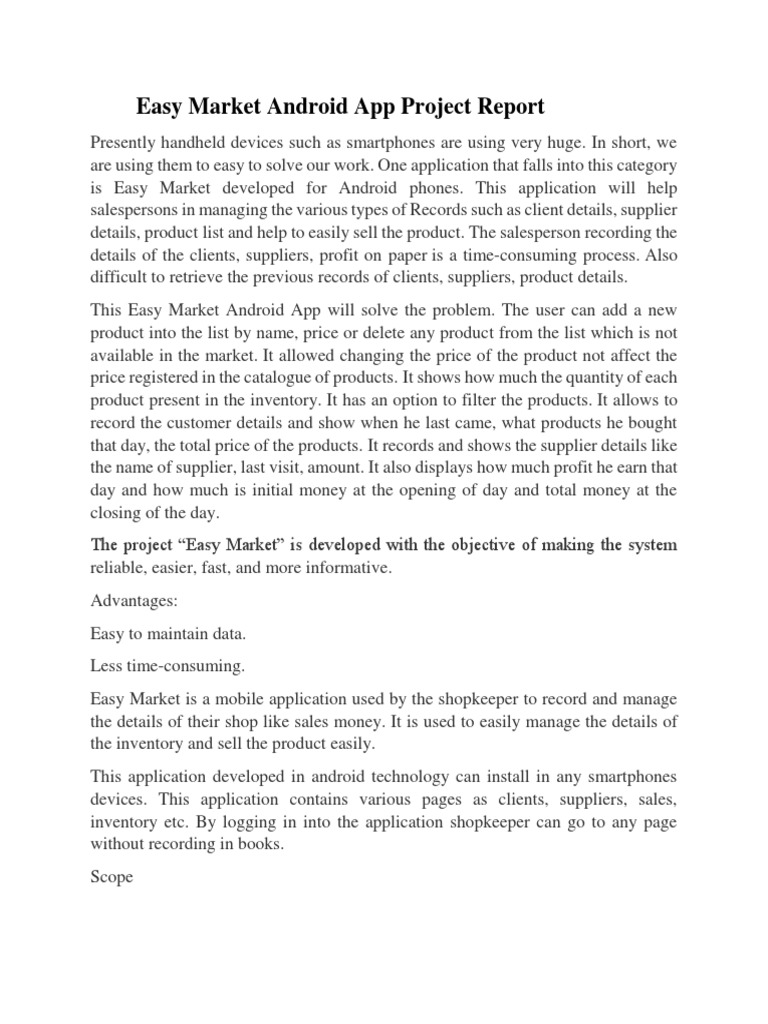 Easy Market Android App Project Report | PDF | Mobile App | Android ...