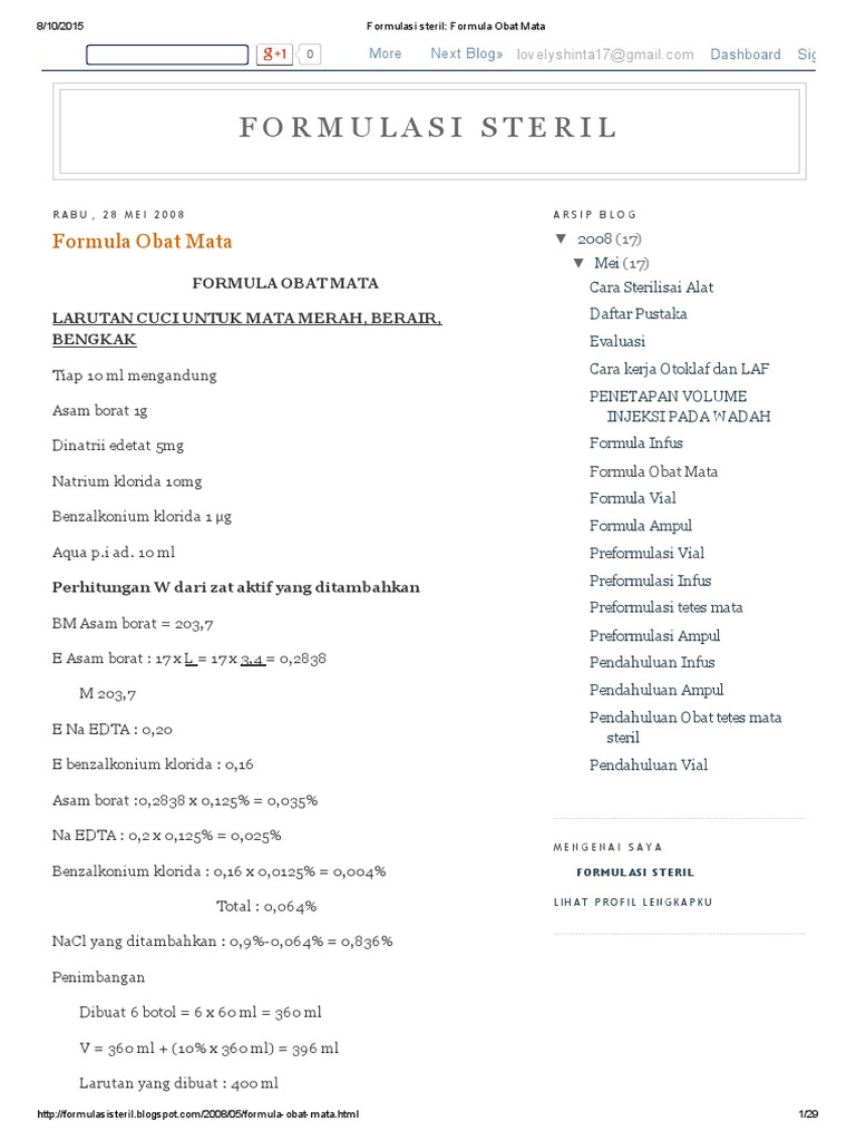 Formulasi Steril Formula Obat Mata PDF | PDF