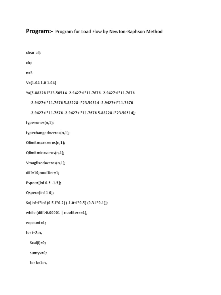 Program:-: Program For Load Flow by Newton-Raphson Method | PDF | Teaching Mathematics