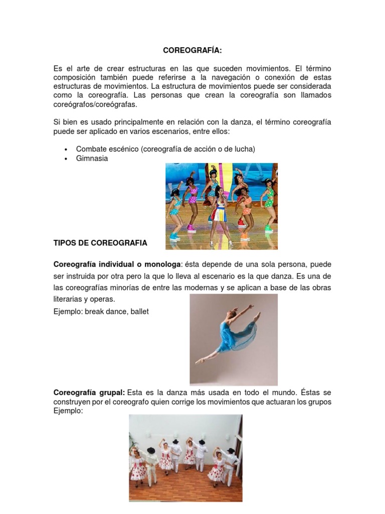 Coreografia, Elementos y Tipos de Coreografias | PDF | Bailes ...