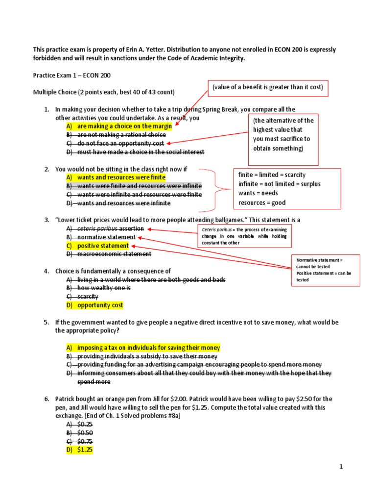 Practice Exam 1 - Online | PDF | Supply And Demand | Economic Equilibrium