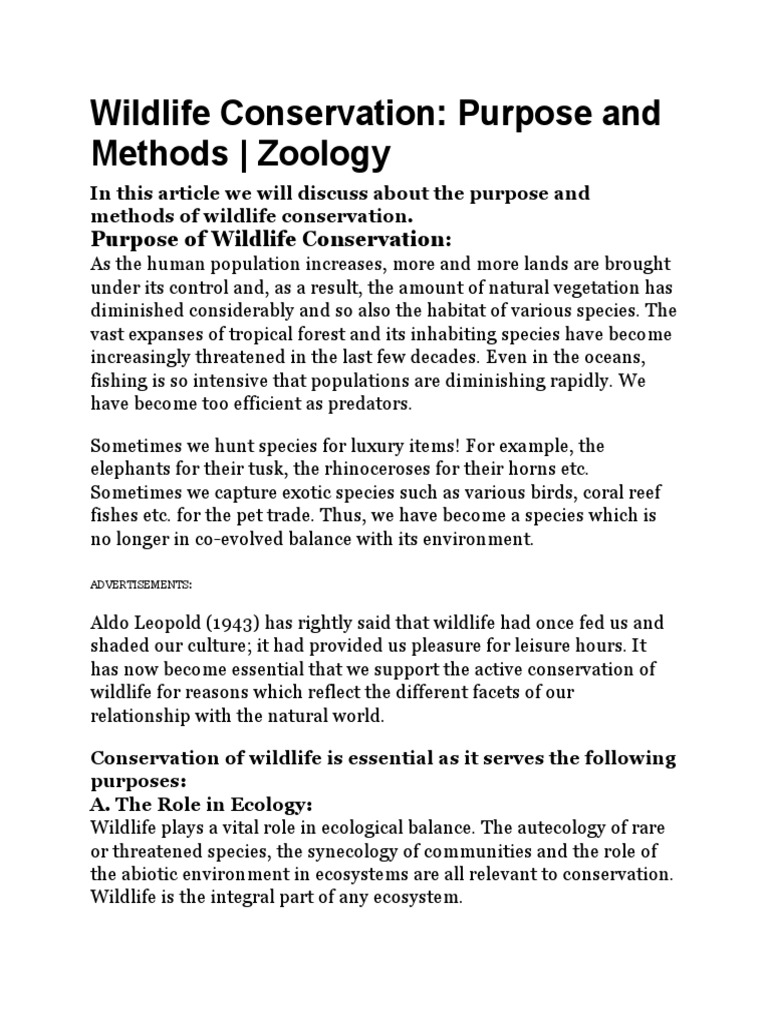 Wildlife Conservation: Purpose and Methods - Zoology | PDF | Wildlife ...