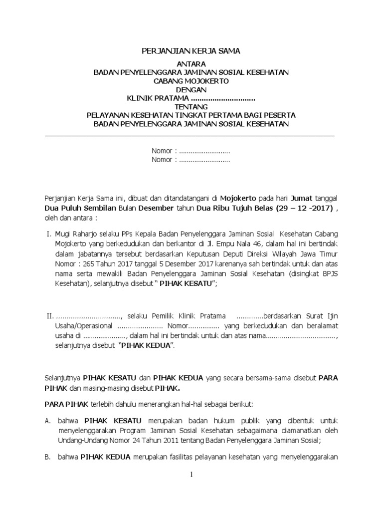 3.template PKS Klinik Pratama 2018-Net (KIRIM) .OK | PDF