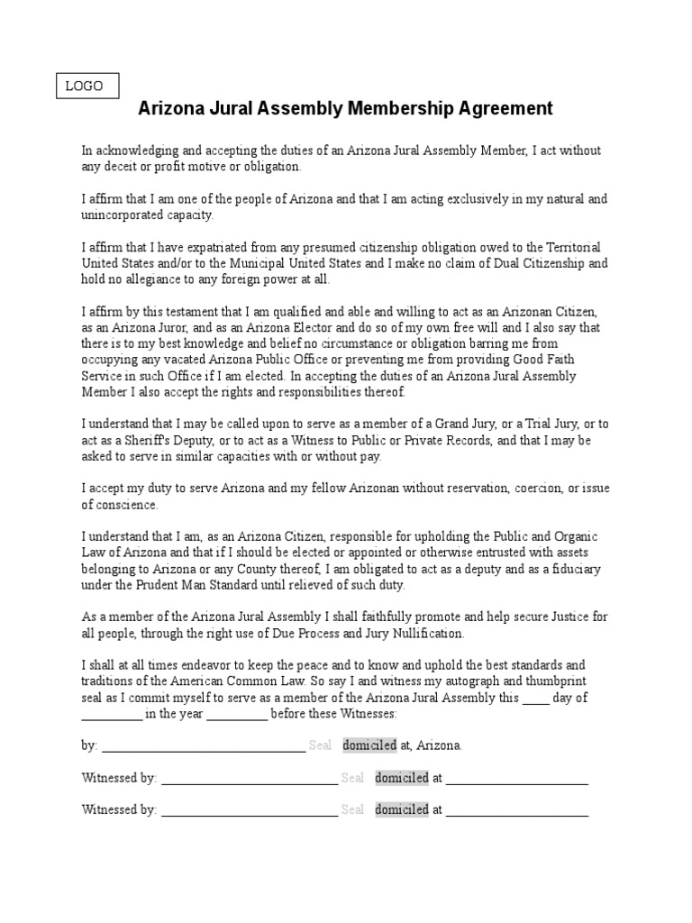 Arizona Jural Assembly Membership Agreement | PDF | Citizenship ...