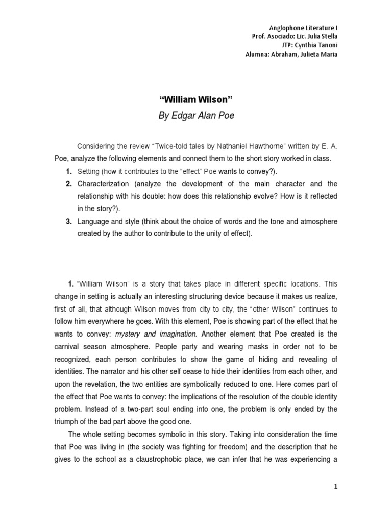 William Wilson | PDF | Edgar Allan Poe | Narration