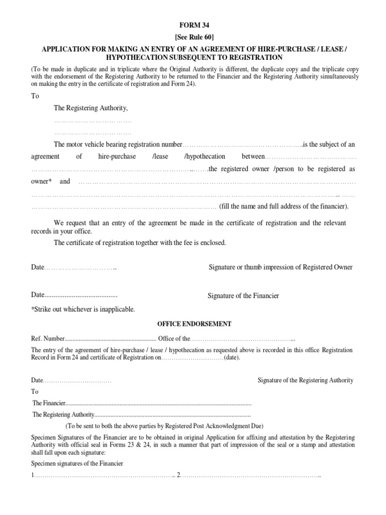 Form 34 (See Rule 60) Application For Making An Entry of An Agreement ...