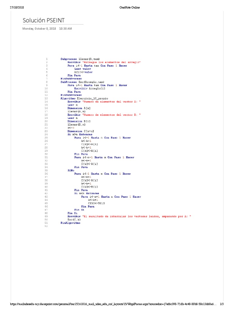 Solución PSEINT: Monday, October 8, 2018 10:38 AM | PDF