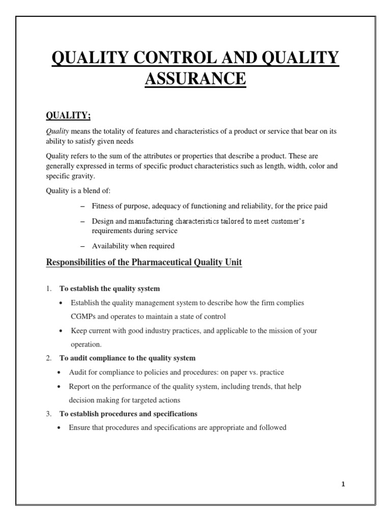 Quality Control and Quality Assurance | PDF | Quality Assurance ...