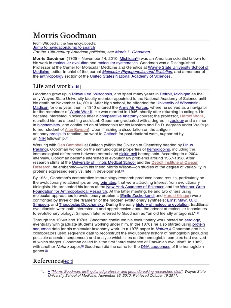 Morris Goodman: Life and Work | PDF | Life Sciences | Biology