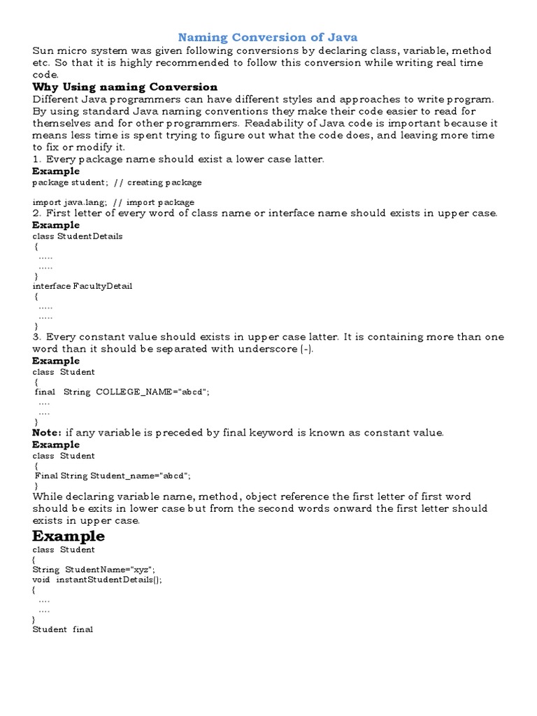 Example: Naming Conversion of Java | PDF