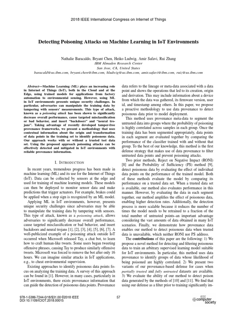 Detecting Poisoning Attacks On Machine Learning in Iot Environments | PDF | Internet Of Things ...
