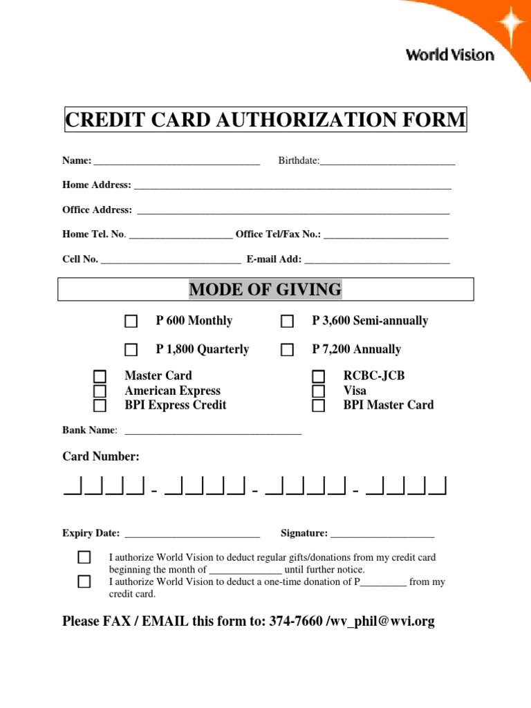 Credit Card Authorization Form | PDF