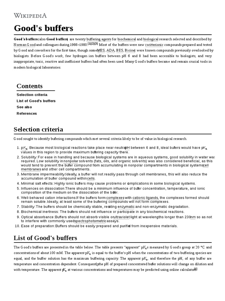 Good's Buffers | Download Free PDF | Acid Dissociation Constant ...