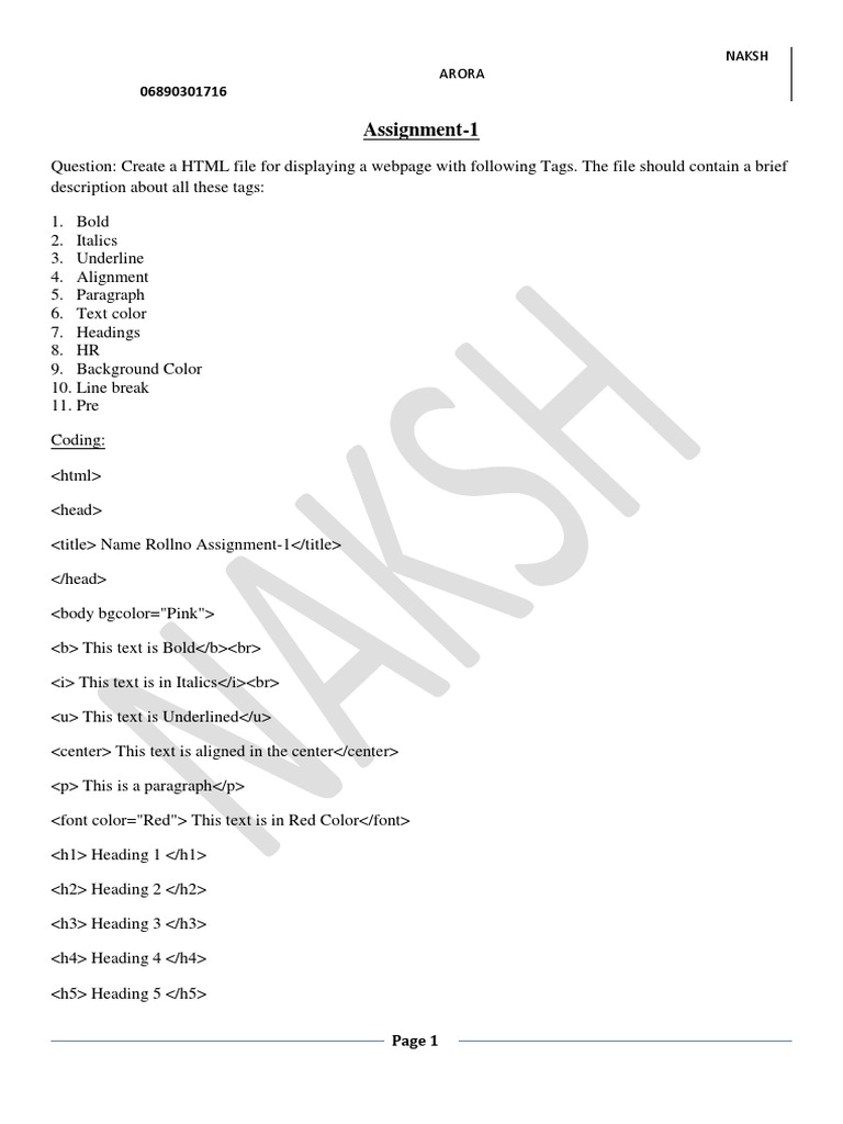 An Introduction to HTML Tags: A Collection of Assignments Demonstrating ...