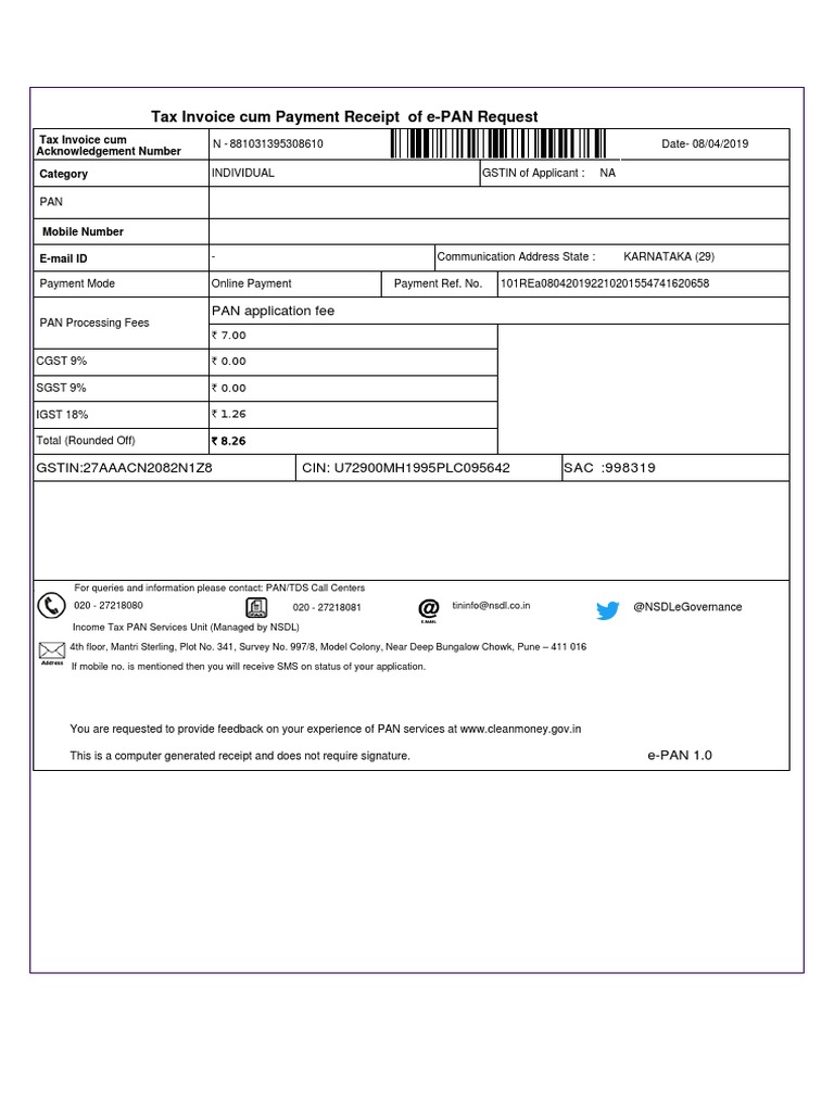 Format of Pan Acknowledgement | PDF
