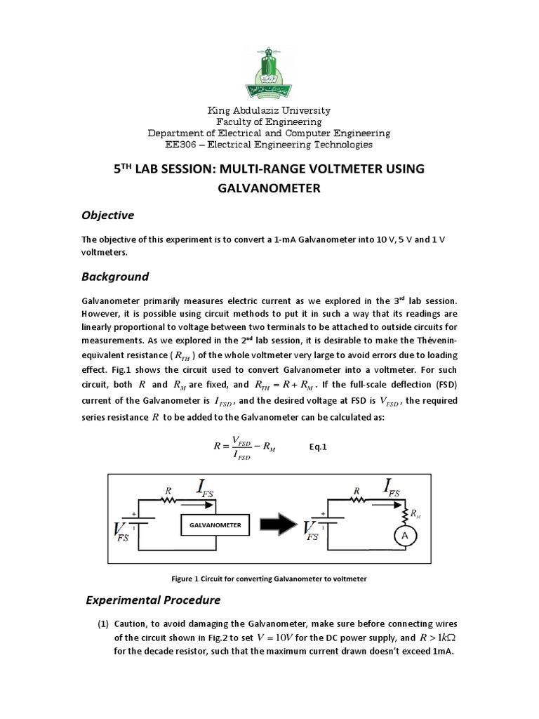 EE306 Lab5 Multi-Range Voltmeter Using Galvanometer | PDF | Voltage ...