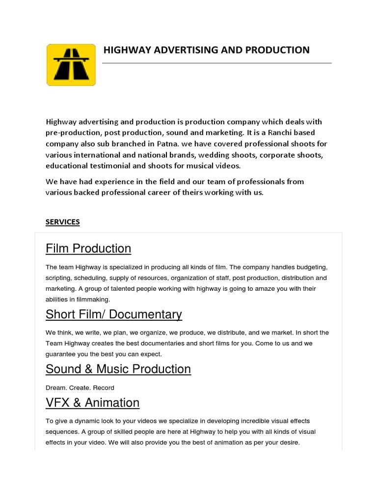 Highway Advertising and Production | PDF | Filmmaking | Advertising