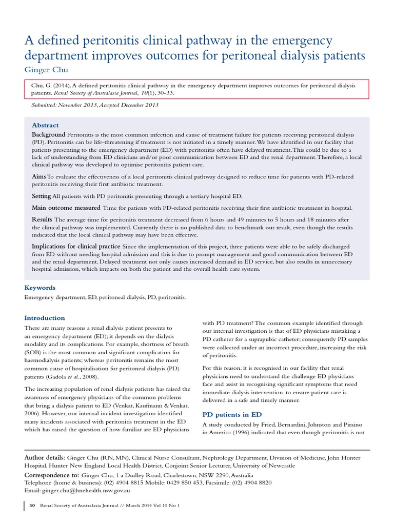Peritonitis Clinical Pathway PDF | PDF | Hemodialysis | Emergency ...