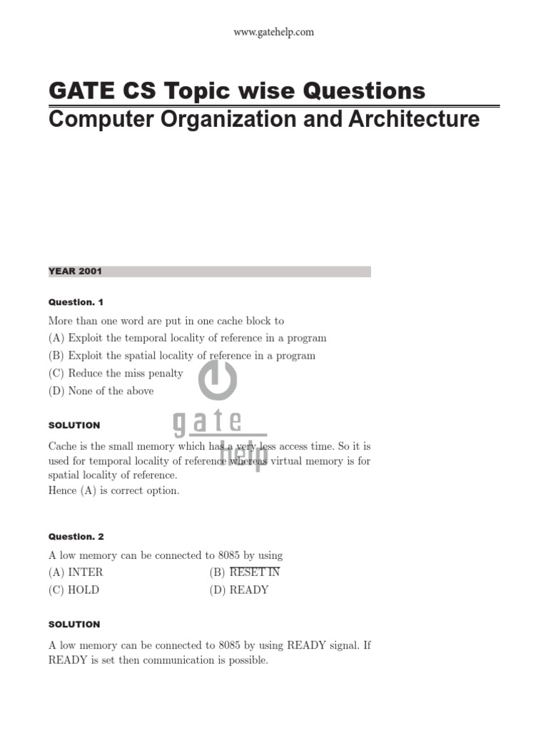 GATE CS 2001-2002 COA Questions | PDF | Random Access Memory | Cpu Cache