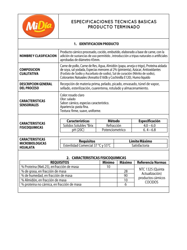 Ficha Tecnica Midia Salchicha Tipo Viena
