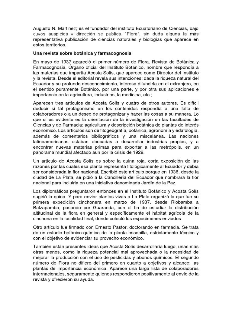 Misael Acosta Solis Revista Flora | PDF | Botánica | Ecuador