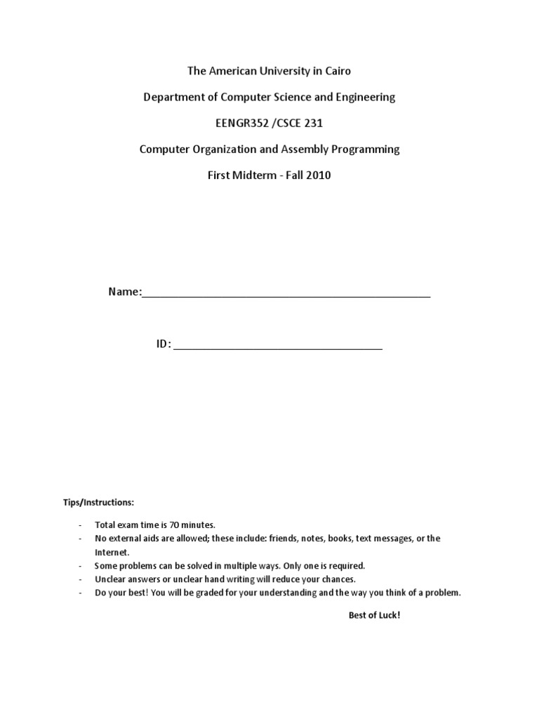 Cse231 - Midterm 1 - With Model Answers | PDF | Central Processing Unit ...
