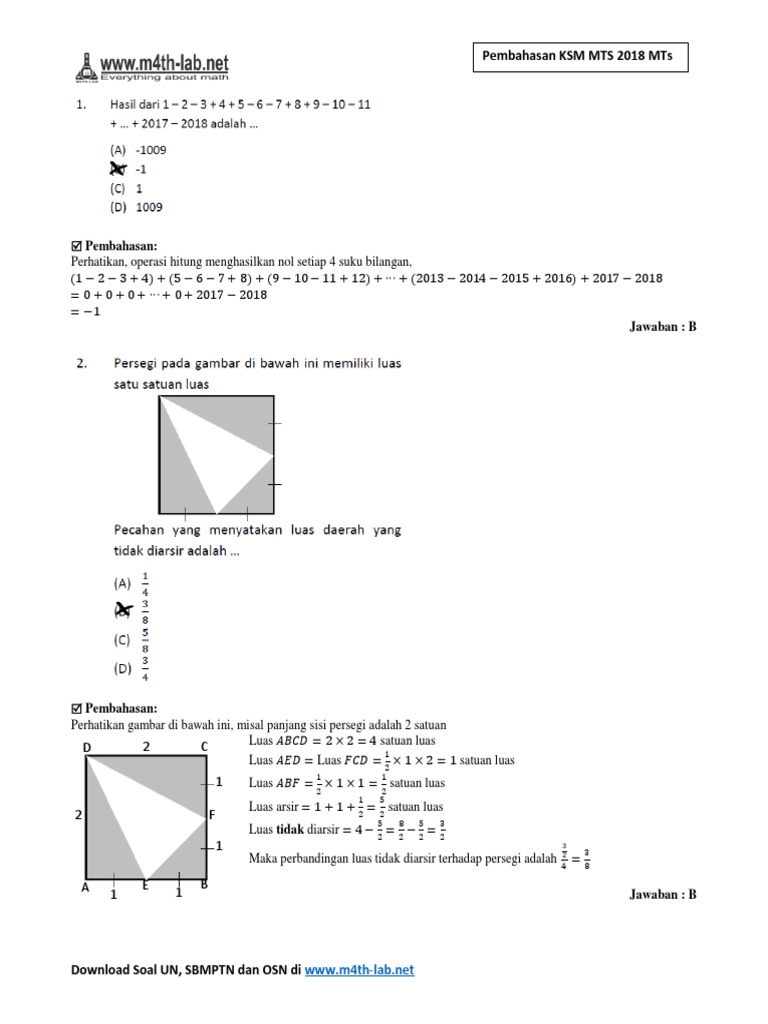 Pembahasan KSM MTK 2018 MTs (Www.m4th-Lab - Net) PDF | PDF