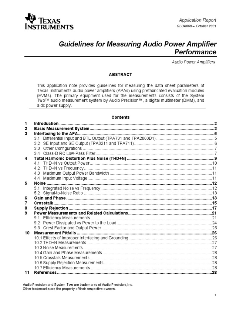Guidelines For Measuring Audio Power Amplifier Performance PDF | PDF ...