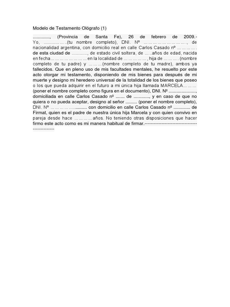 MODELOS de Testamento Ológrafo | Voluntad y testamento