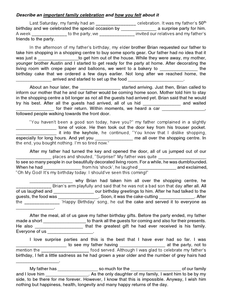 Describe An Important Family Celebration and How You Felt About It | PDF