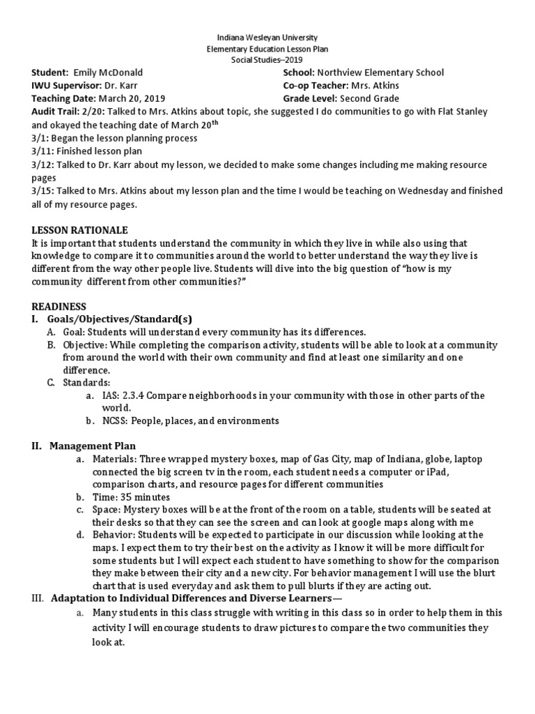 Lesson Plan 1 - Communities | PDF | Lesson Plan | Educational Assessment