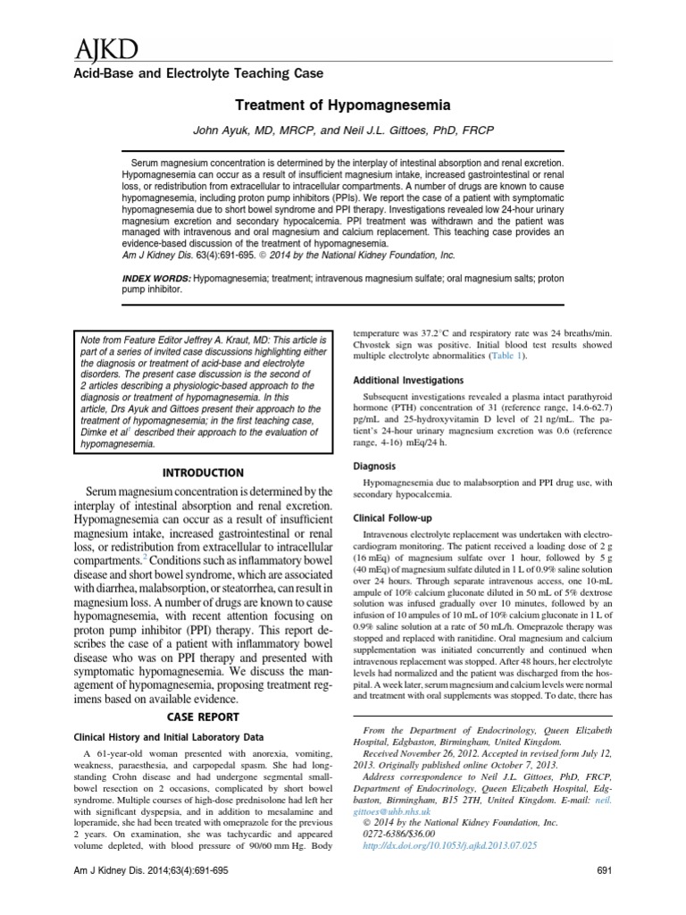 Treating Hypomagnesemia Through Intravenous and Oral Supplementation: A ...