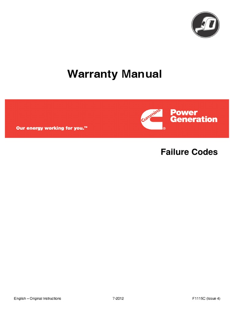 Warranty Manual: Failure Codes | PDF | Cummins | Electric Generator
