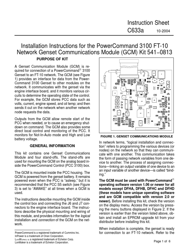 Installation Instructions for Connecting a PowerCommand 3100 Generator ...