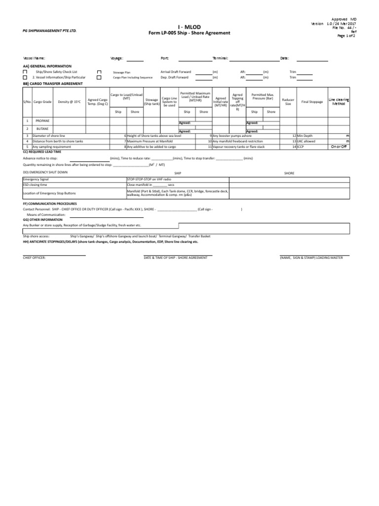 Ship - Shore Agreement LPG Vizag | PDF | Ships | Water Transport