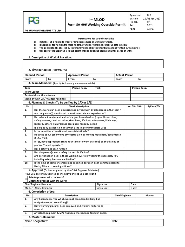 Working Overside Permit Prepare Pilot Ladder | Business