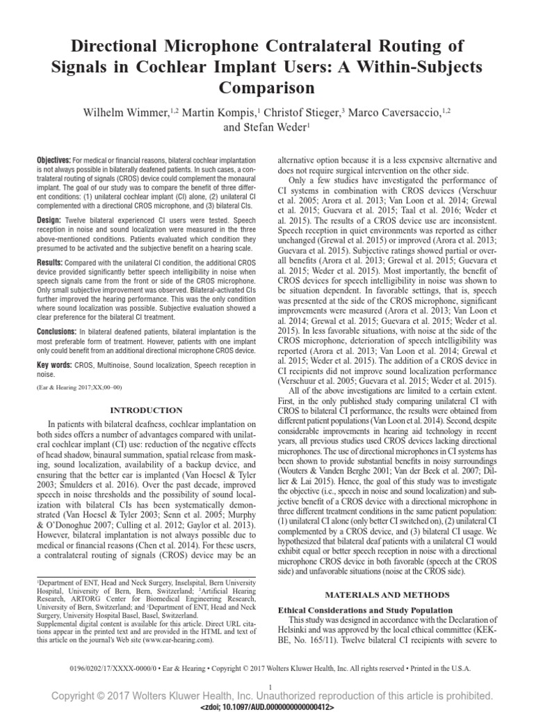 Directional Microphone Contralateral Routing of Signals in Cochlear ...