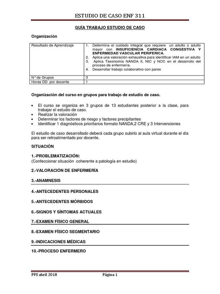 Formato GUIA ESTUDIO DE CASO INSUFICIENCIA CARDIACA CONGESTIVA Y ENFERMEDAD VASCULAR PERIFERICA ...
